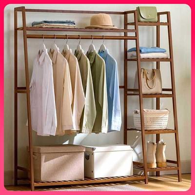 竹木衣帽架落地衣架家用挂衣架落地架卧室立式简约实木裤架子