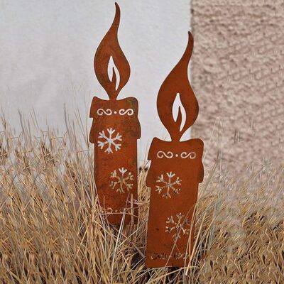 现货Rusty Candles生锈蜡烛剪影圣诞花园金属装饰锈桩地插工艺品