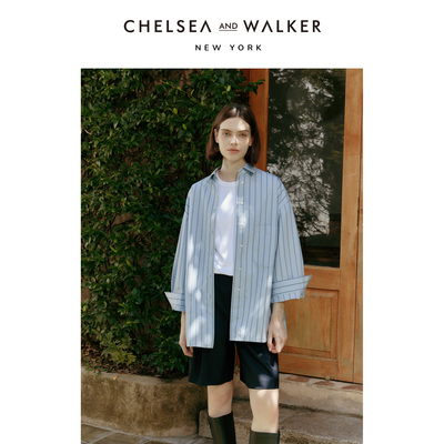 Chelsea and Walker日本进口埃及棉oversize男友风廓形条纹衬衫春