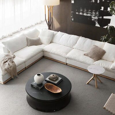 北欧表情/法国B.N./法式侘寂/Cloud进口亚麻布艺沙发转角大平层白