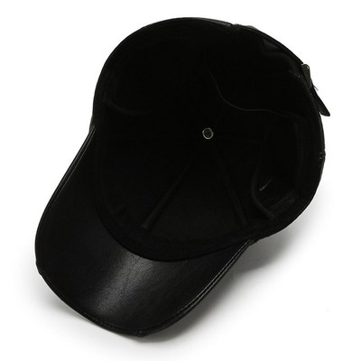 加绒加厚棒球帽秋冬季男士保暖护耳帽中老年人户外PU保暖爸爸帽子