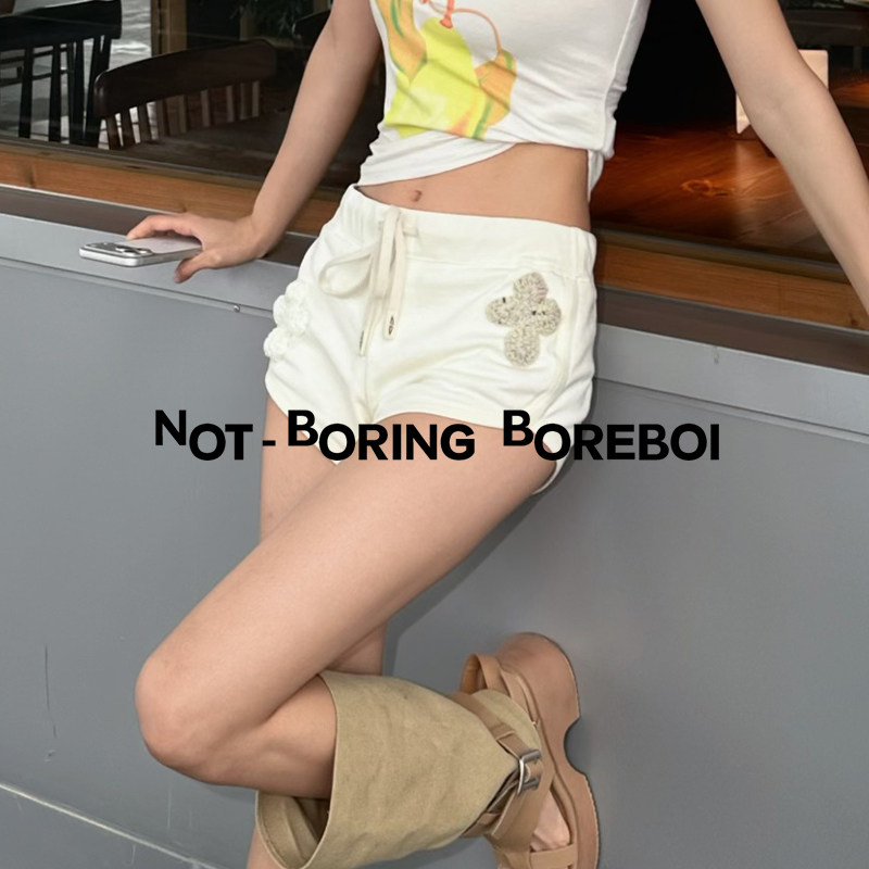 NB B丨低腰夏日百搭休闲毛线绣片抽绳提臀设计针织短裤卫裤夏新款