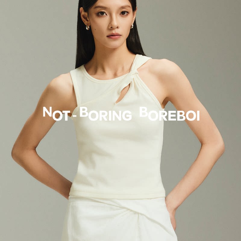 NB B丨时髦不对称单肩扭结领背心 立体褶皱 极简方领无袖亲肤上衣