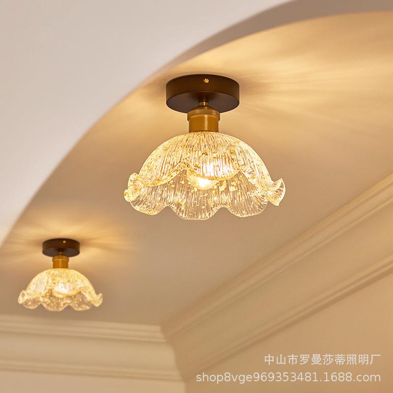 法式中古风创意花朵过道灯中式复古走廊玄关厨卫阳台吸顶灯