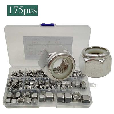 175pcs盒装 304不锈钢白胶美制自锁螺母压花1/4-20 5/16-18 #6-32