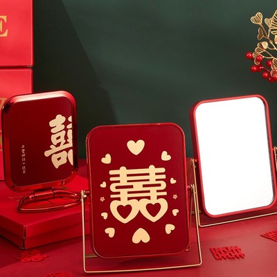 结婚镜子一对新娘陪嫁喜庆红镜子梳子套装备婚出嫁化妆镜婚庆用品