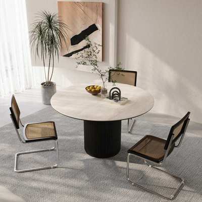 米阿巴北欧实木圆形餐桌小户型咖啡桌意式极简洞石岩板诧寂风餐桌