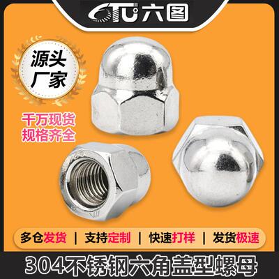 304不锈钢六角盖型螺母套装盖形螺帽盒装一体盖母跨境混装DIN1587