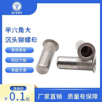 rivet不锈钢竖纹盲孔大沉头圆柱铆螺母M34568M10M12拉铆螺母
