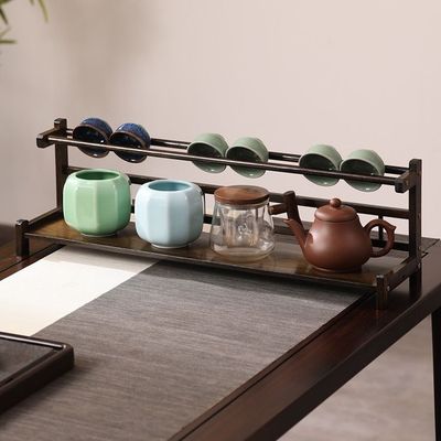 桌面茶杯收纳置物架小型博古架非实木中式紫砂壶摆件架茶具展示架