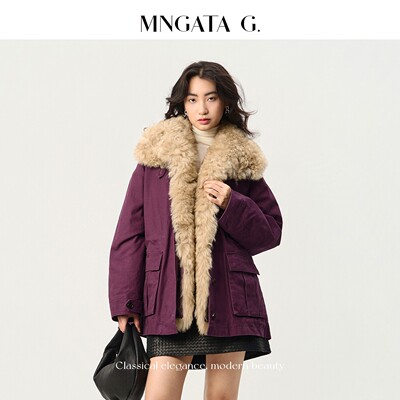 MNGATA G./曼加塔【香芋派克】羊皮毛大翻领鹅绒服秋冬派克服