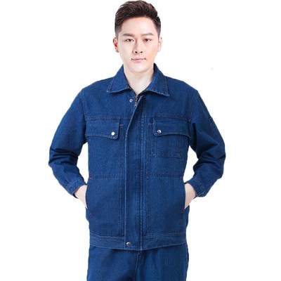 秋冬牛仔工作服套装男大口袋电焊工耐磨防烫劳保服煤矿电网工服男