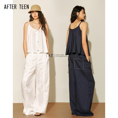 AFTER TEENBasic*编织天丝醋酸吊带/散步阔腿裤