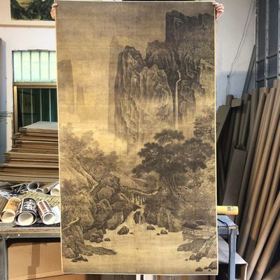 南宋 萧照 秋山红树图 名家山水立轴中堂装饰画微喷学习画稿挂轴