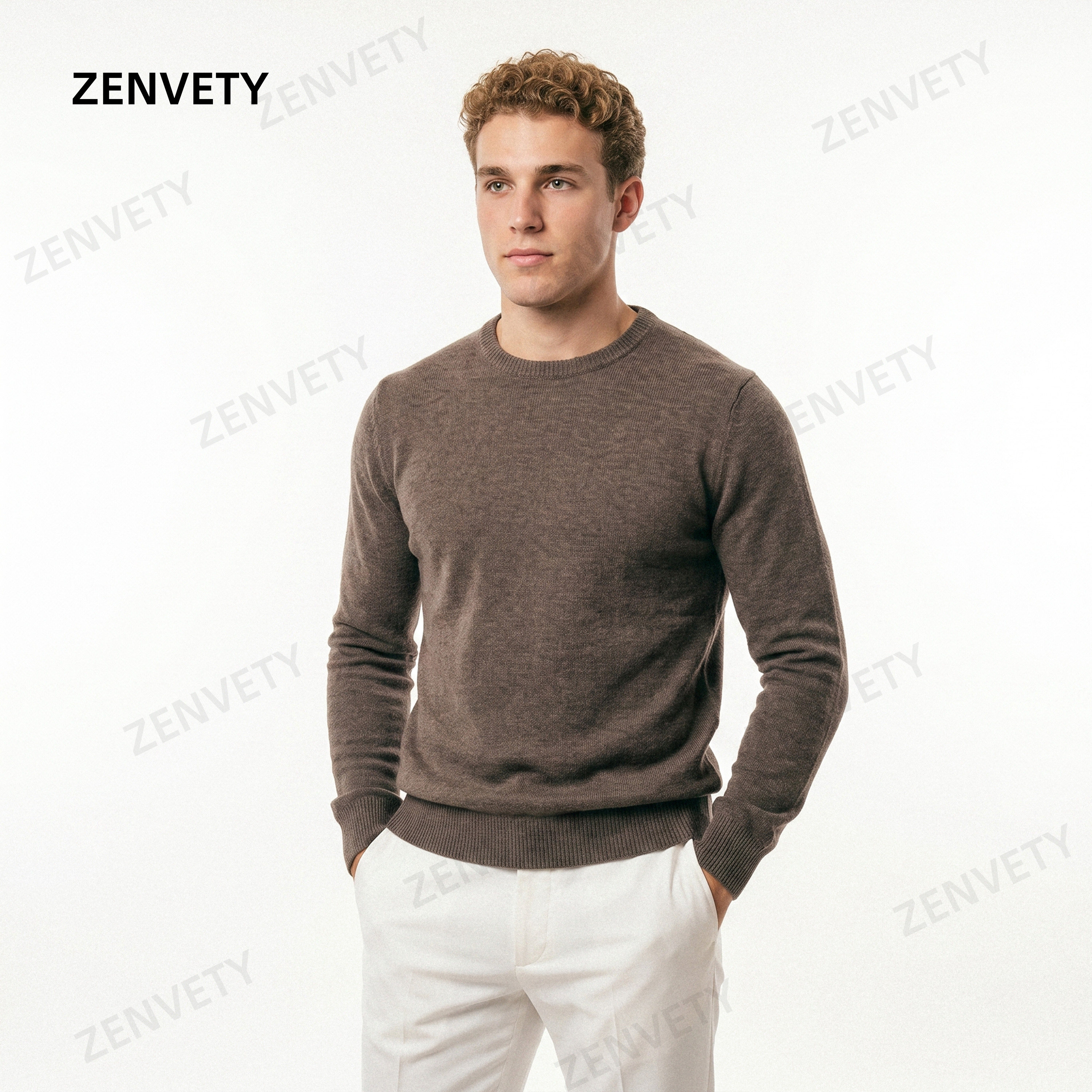 ZENVETY2026秋冬新品羊绒衫顶奢男装圆领混纺打底衫基础厚款毛衣