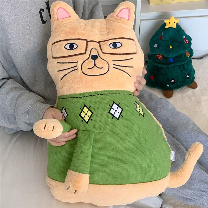 招财猫咪!!抱枕眼镜猫咪毛绒玩具沙发卧室靠垫大靠背陪睡公仔