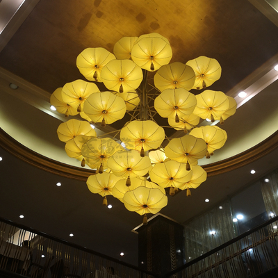 酒店大堂吊d灯中式复古别墅餐厅挑空客厅饭店楼中楼大厅复式楼梯