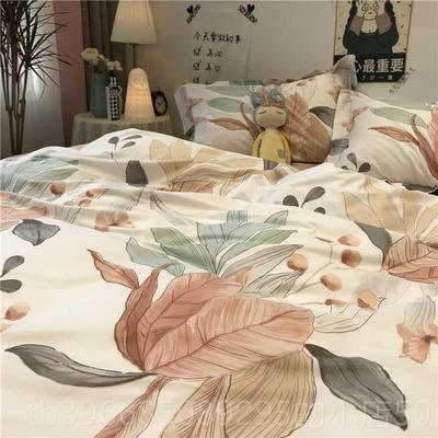 高档美式四田全写意叶子件套棉纯棉1.5m1.8米被园套三件式床组ins