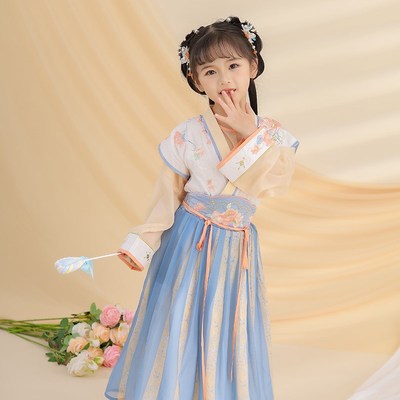流仙记  汉服女童秋季新款唐装女孩中国风超仙襦裙宝宝古装三件套