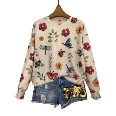 Apricot Women's Lightweight Full Print Sweater 3D Insect