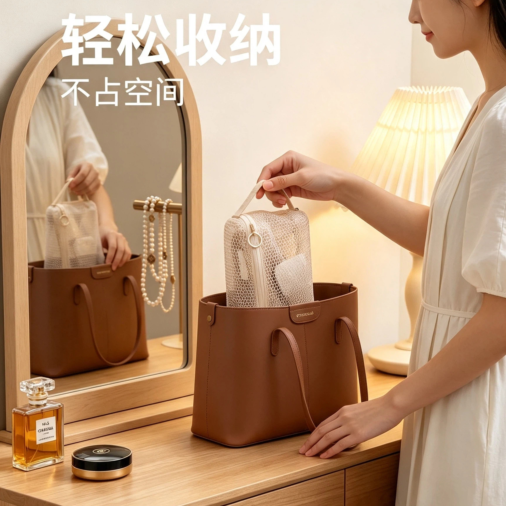 手提立体网格化妆包便携式网纱旅行洗漱包高颜值杂物收纳网包批发