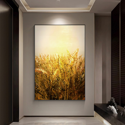 金色麦穗大芬村油画质感客厅装饰画高档入户玄关正对门挂画高级感