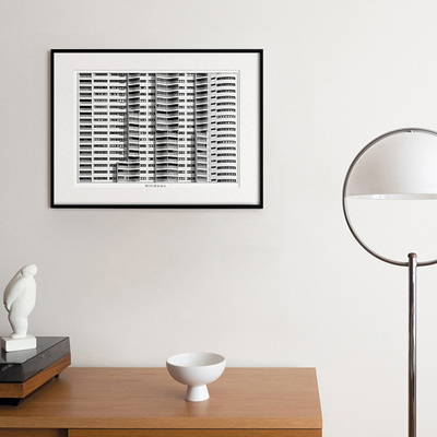 现代简约黑白抽象建筑摄影装饰画 客厅玄关餐厅卧室横版小幅挂画