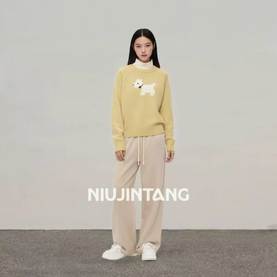 牛筋糖【NJT】2025年秋季慵懒风小狗针织保暖毛衣HSD5390