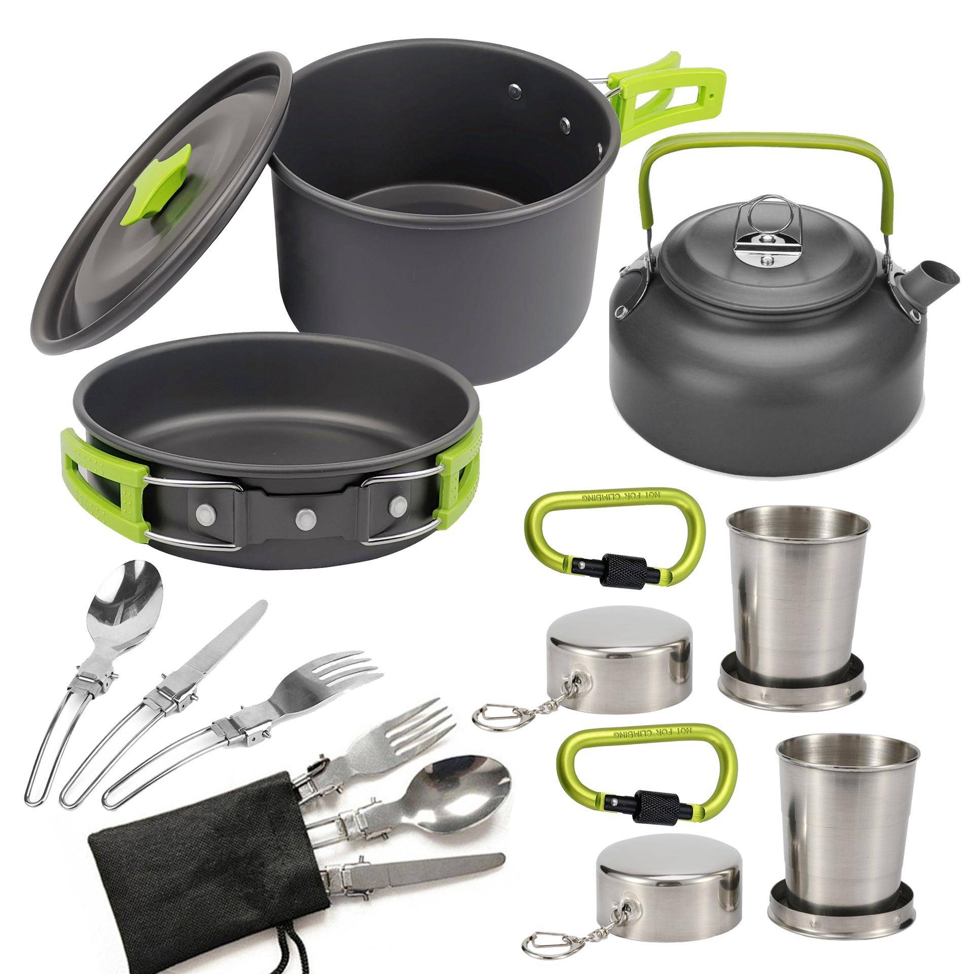 露营餐具烧水壶套装户外炊具套锅便携登山锅具折叠野营锅茶壶组合
