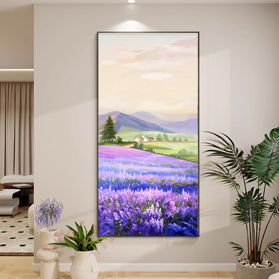 紫气东来玄关装饰画大芬油画村现代简约高级感入户正对门走廊挂画