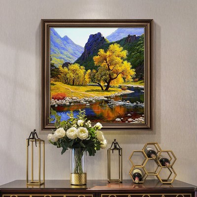 玄关装饰画e大芬村手绘油画客厅挂画高级感入户正对门壁画2025新