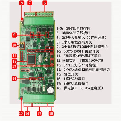 双路CAN总线开发板STM32F105RCT6开发板/多路RS485串口协议转换板
