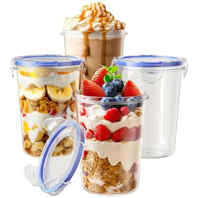 4 Pack 23oz Leakproof Overnight Oats Containers with Blue