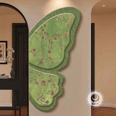 中古风蝴蝶入户玄关装饰画走廊过道正对门挂画复古壁灯画发光画