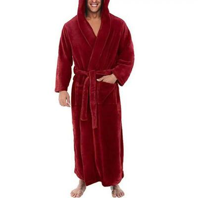 Oversize Men Bath Robe Winter Long Flannel Bathrobe Fleece