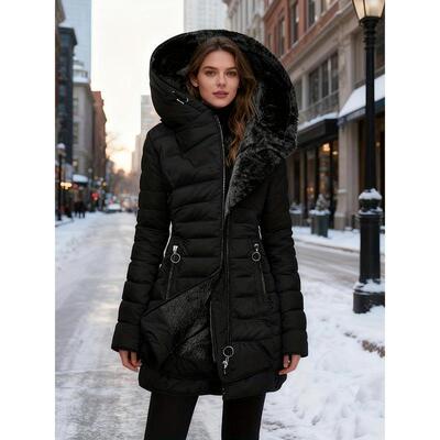 Women's Winter Windproof Fur Warm Slim Fit Down Jacket