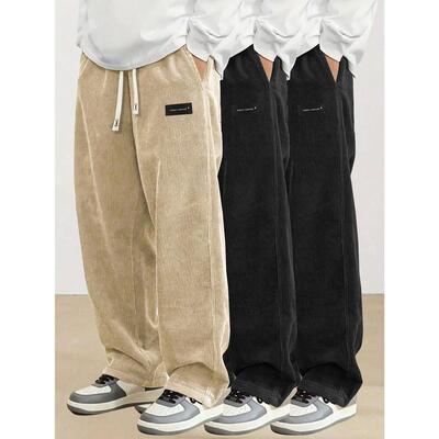 Men's 3 Pack Loose Corduroy Pants Vintage Straight Fit Side