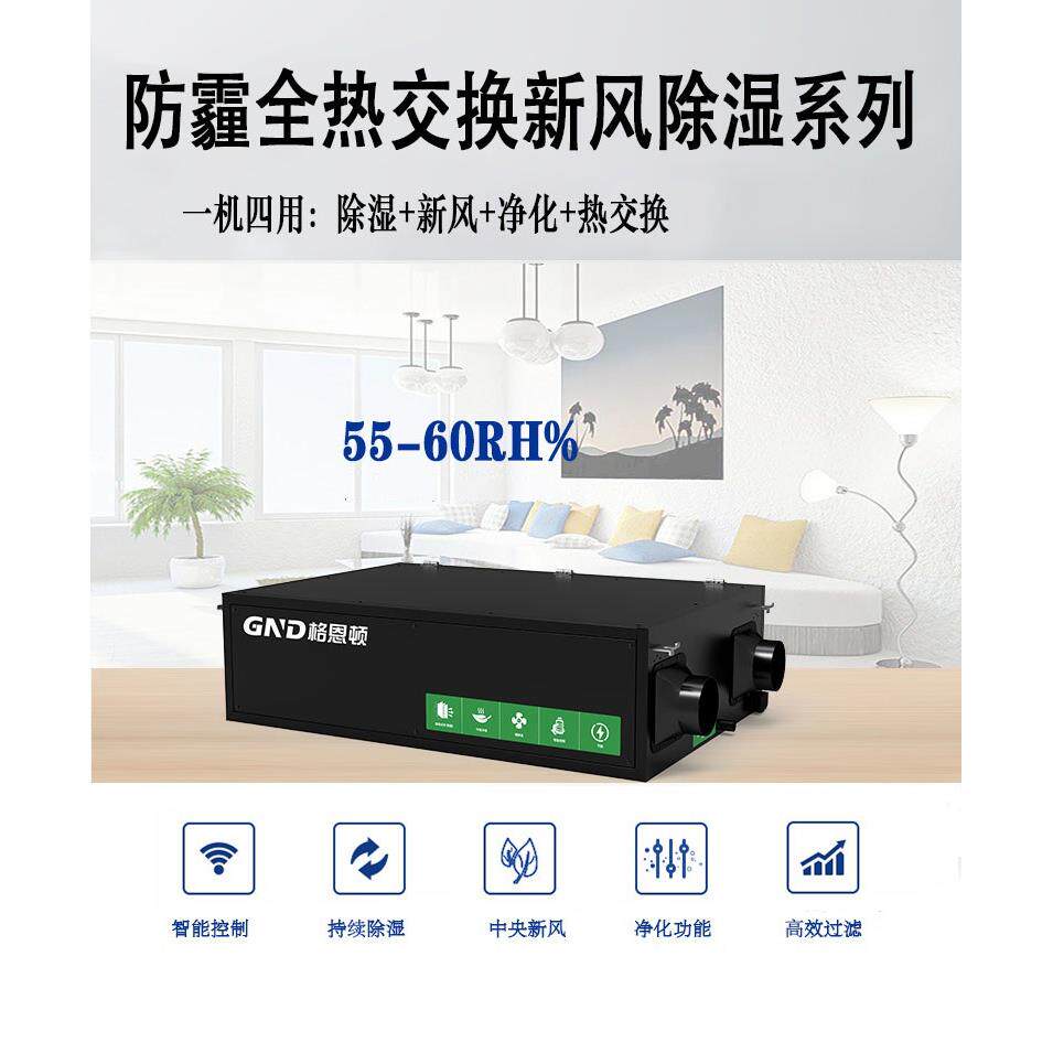 全热交换新风除湿一体机吊顶管道式别墅地下室家用新风净化除湿机