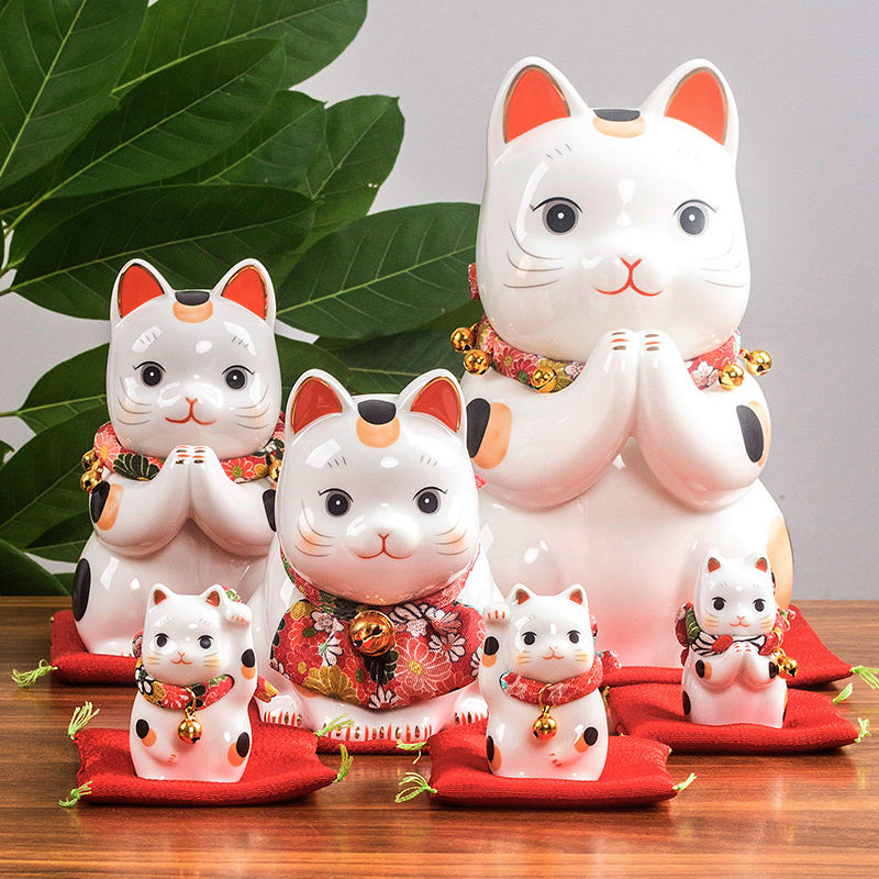 日本药师窑正版祈愿可爱招财猫陶瓷创意摆件 开业生日结婚礼物