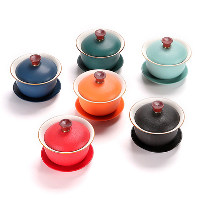 红色盖碗茶具结婚敬茶喜杯茶碗功夫陶瓷单个带盖子改口三才茶杯