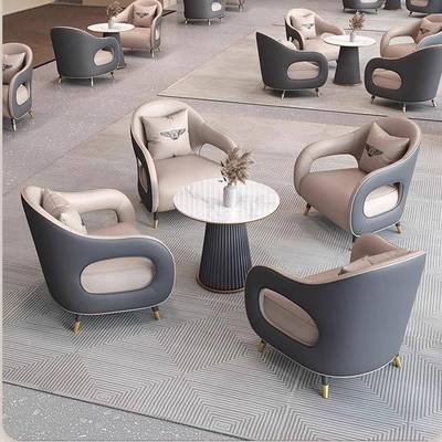 轻奢办公室商务洽谈单人沙发椅子谈判一桌4椅小圆桌洽谈桌椅组合