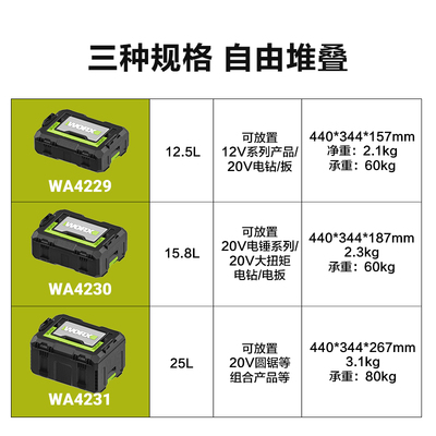 电动工具WA4230收纳层叠箱推车组合多功能五金工具盒