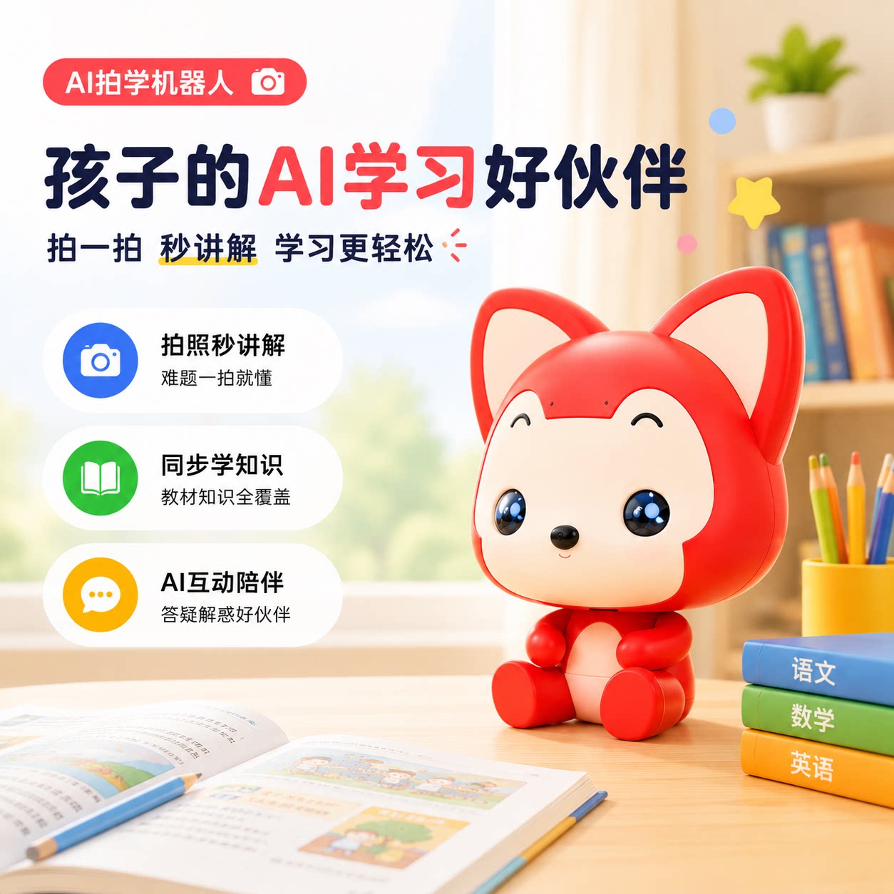 阿狸AI智能学习机器人语音对话豆包大模型英语陪伴教学教育拍学儿童启蒙成长礼物宠物玩具故事早教机生日礼物
