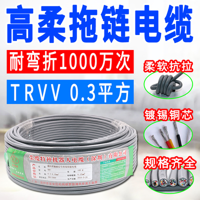 自动化专用高柔拖链电缆TRVV 0.3耐弯曲耐磨抗撕裂镀锡铜芯信号线