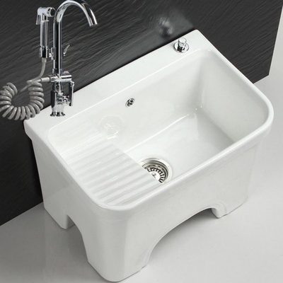 玛吉森陶瓷拖把池带搓衣板洗衣池洗地拖槽把盆家用卫生间大小号深