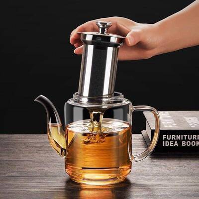 炉烤煮茶壶高茶硼硅耐热玻璃泡茶壶不IVW围锈钢碳漏水分离平底方