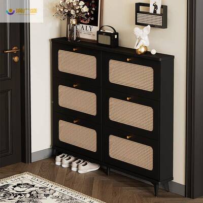 广润盛新款复古藤编鞋柜大容量门口家用超翻薄斗FXX玄墙关柜靠玄