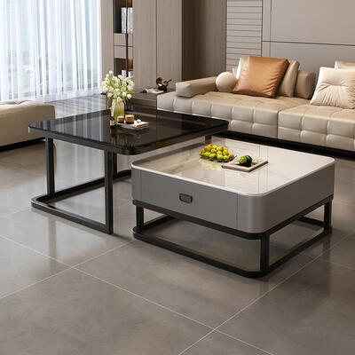 北欧岩板新款实形木茶几家小用LZT轻式奢大理石茶几客厅户型意方