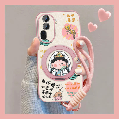 菩萨保佑适用opporeno11手机壳佛系Reno11pro女新款国风Rano11磁吸支架0pp0小羊皮opop全包por防摔挂绳保护套