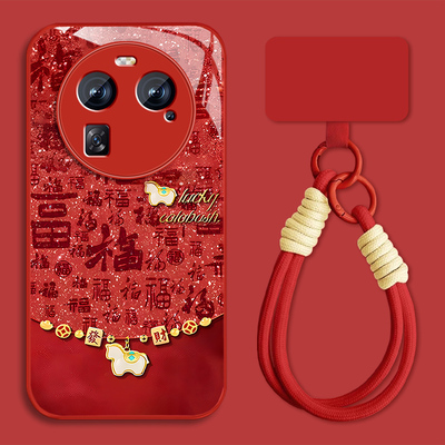 适用福字小马oppofindx6手机壳女可爱Findx6pro新款新年pr0本命年高级感0pp0保护套pr0全包防摔挂绳外壳